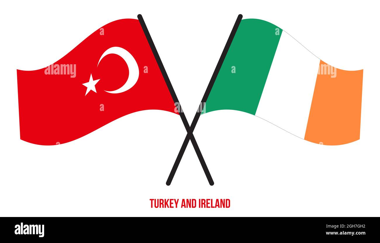 Turkey and Ireland Flags Crossed And Waving Flat Style. Official ...