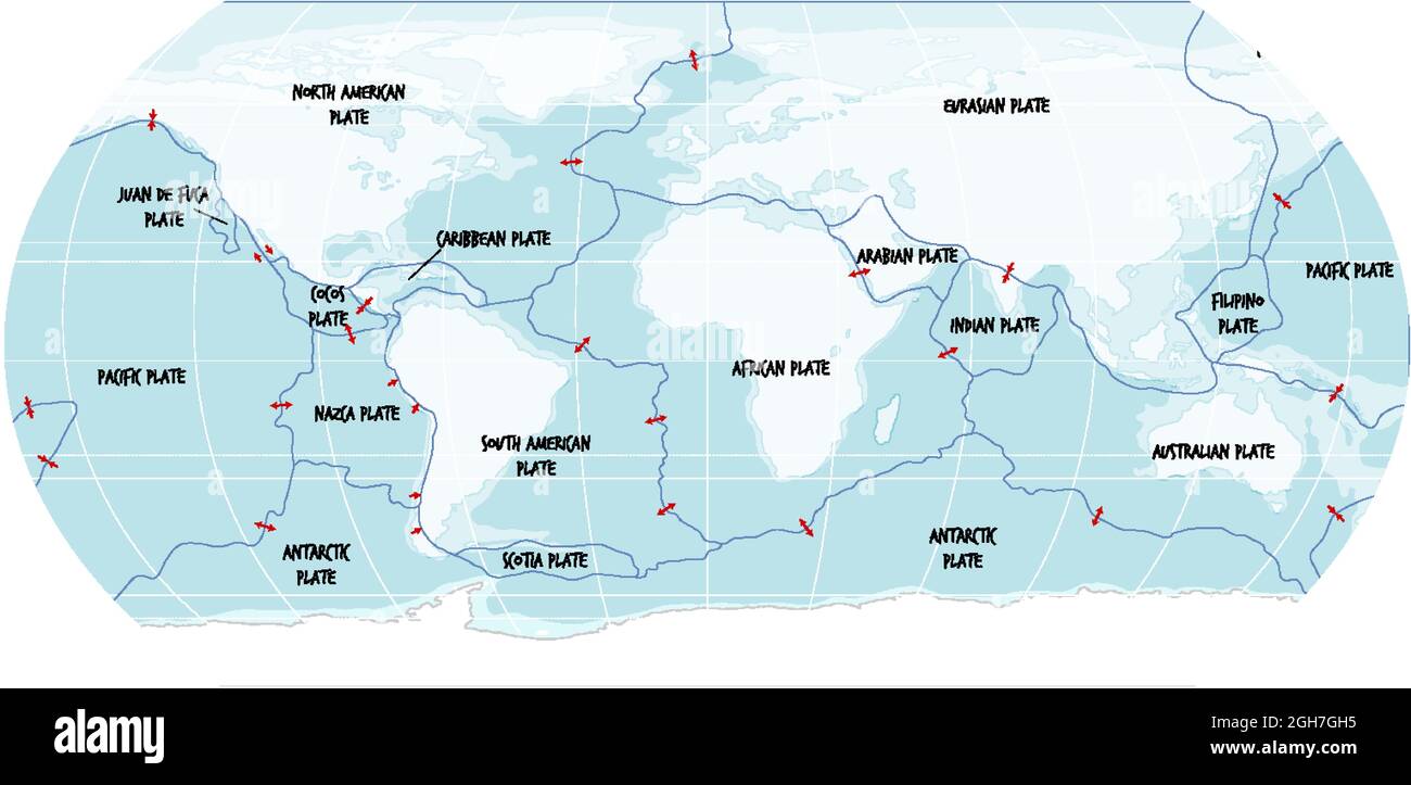 World Map Showing Tectonic Plates Boundaries illustration Stock Vector ...