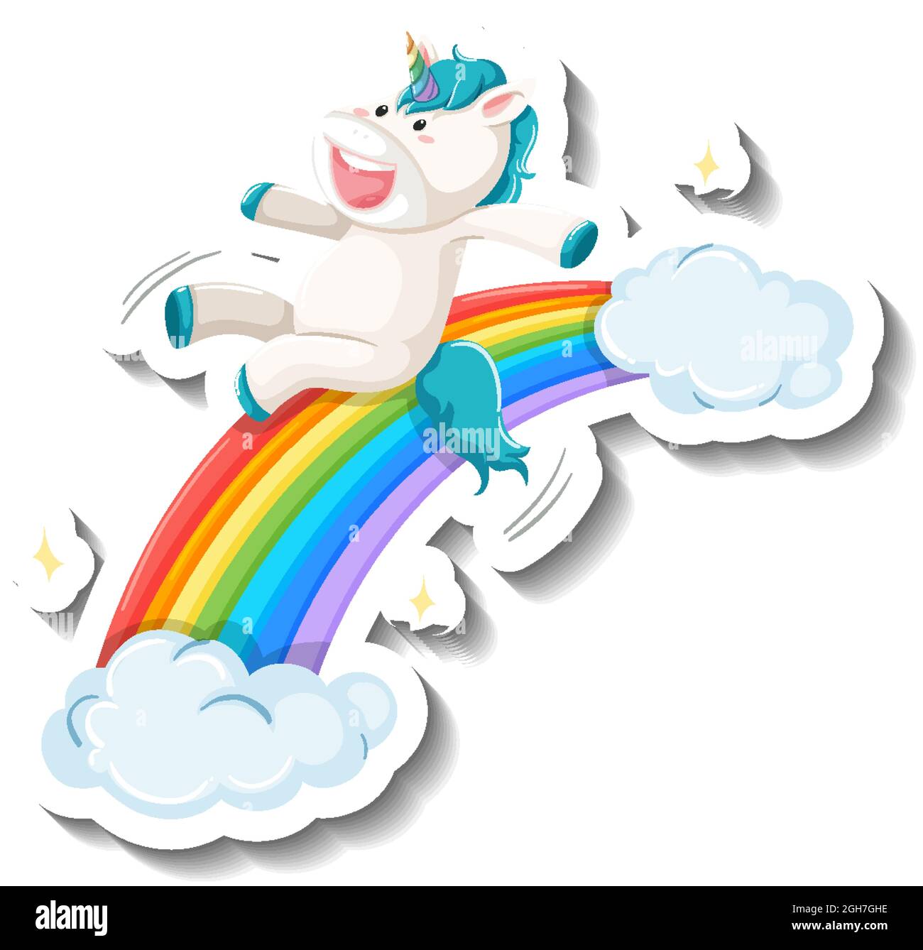 Cute unicorn slide on rainbow cartoon sticker illustration Stock Vector ...