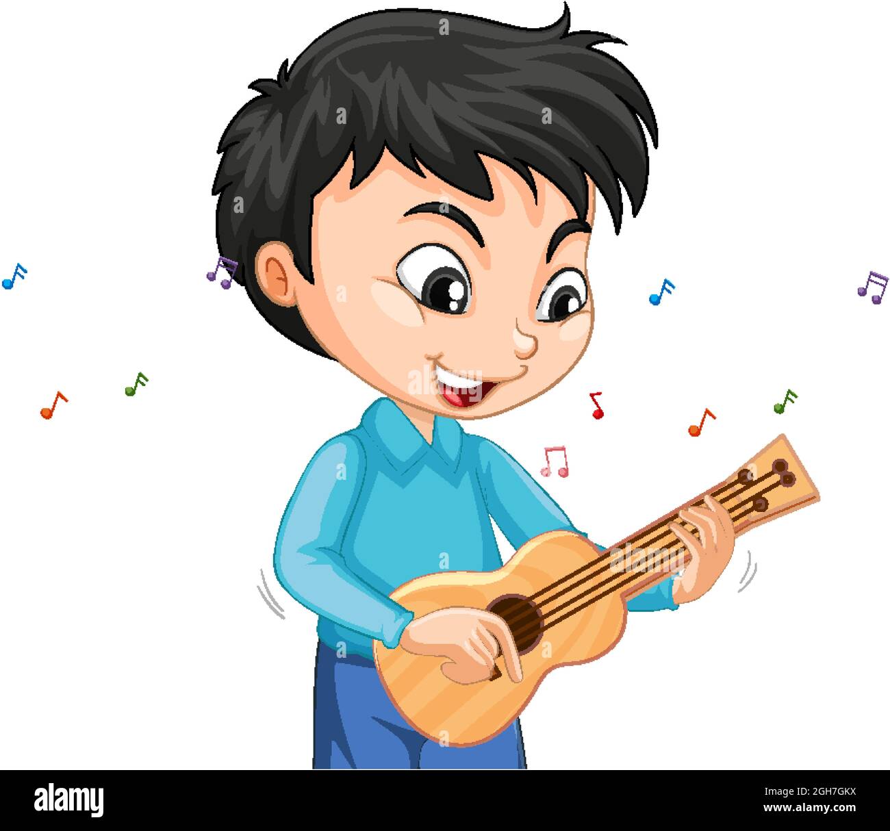 Character of a boy playing ukulele on white background illustration ...