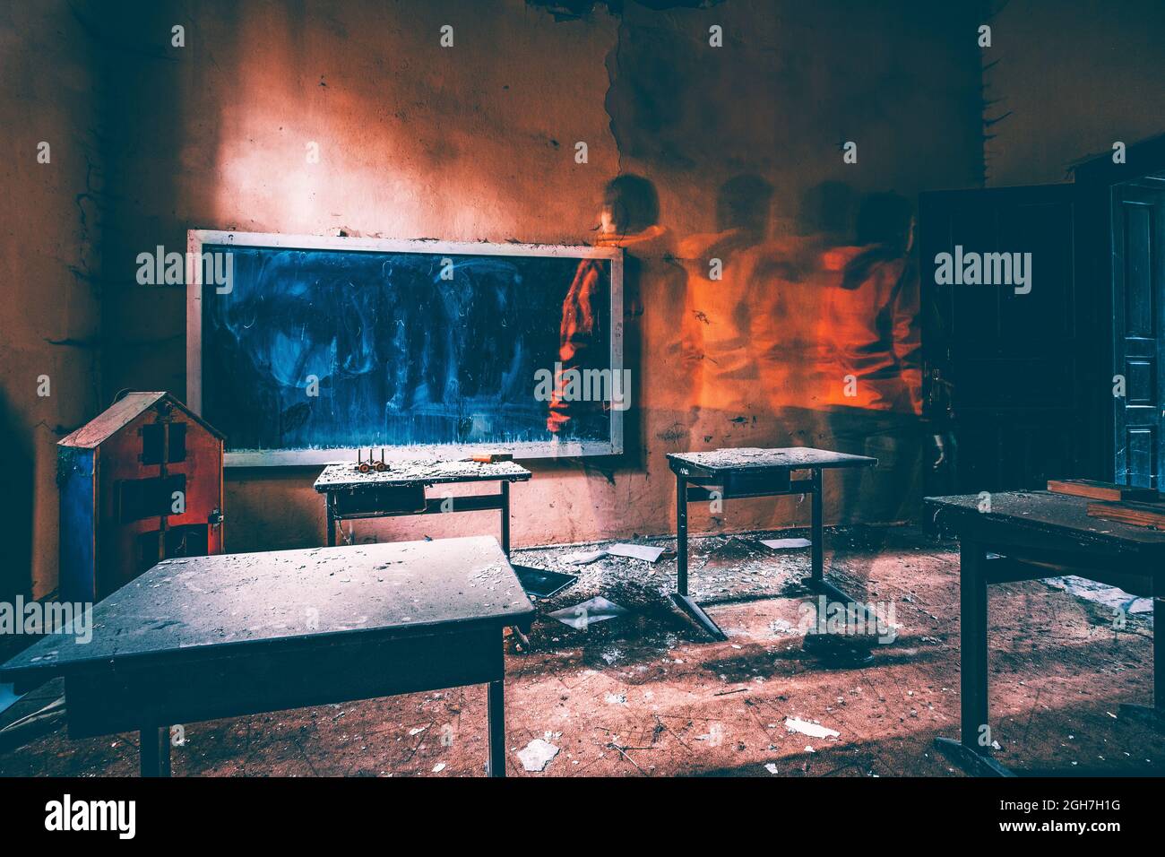 Spooky ghost walking in an abandoned classroom Stock Photo - Alamy