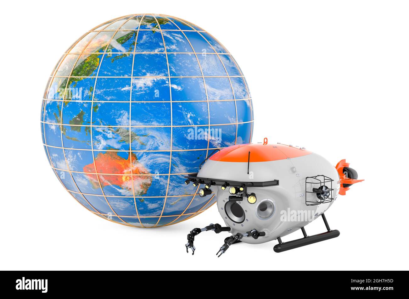 Bathyscaphe with Earth Globe, 3D rendering isolated on white background ...
