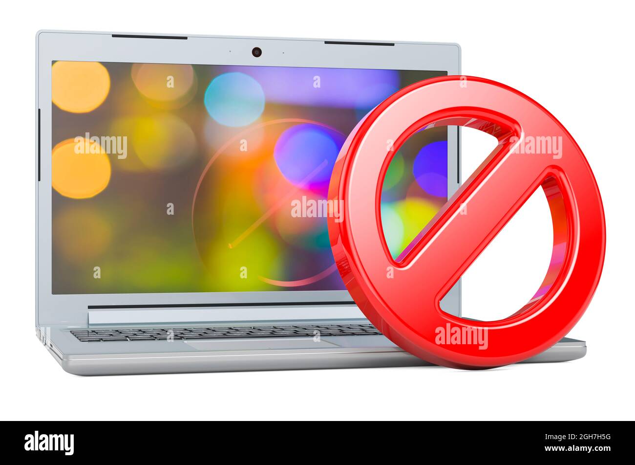 No laptop prohibition sign 3D rendering isolated on white background ...