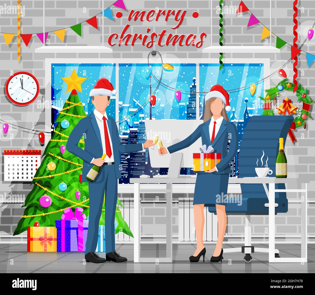 Christmas and New Year Office Workspace Stock Vector Image & Art - Alamy