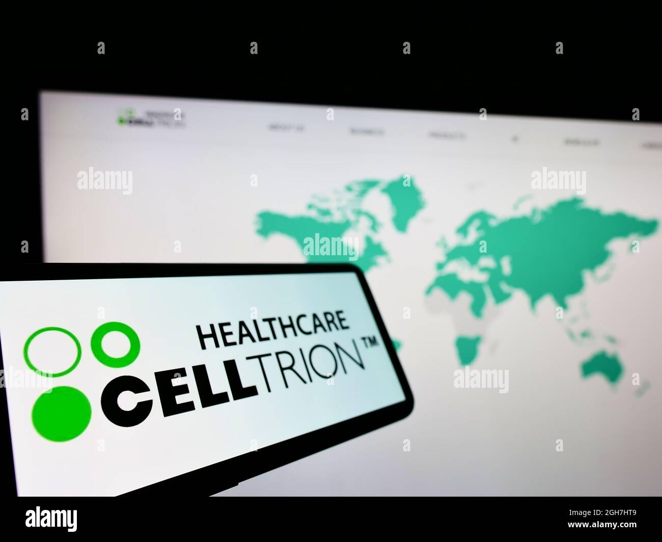 Cellphone with logo of biopharmaceutical company Celltrion Inc. on ...