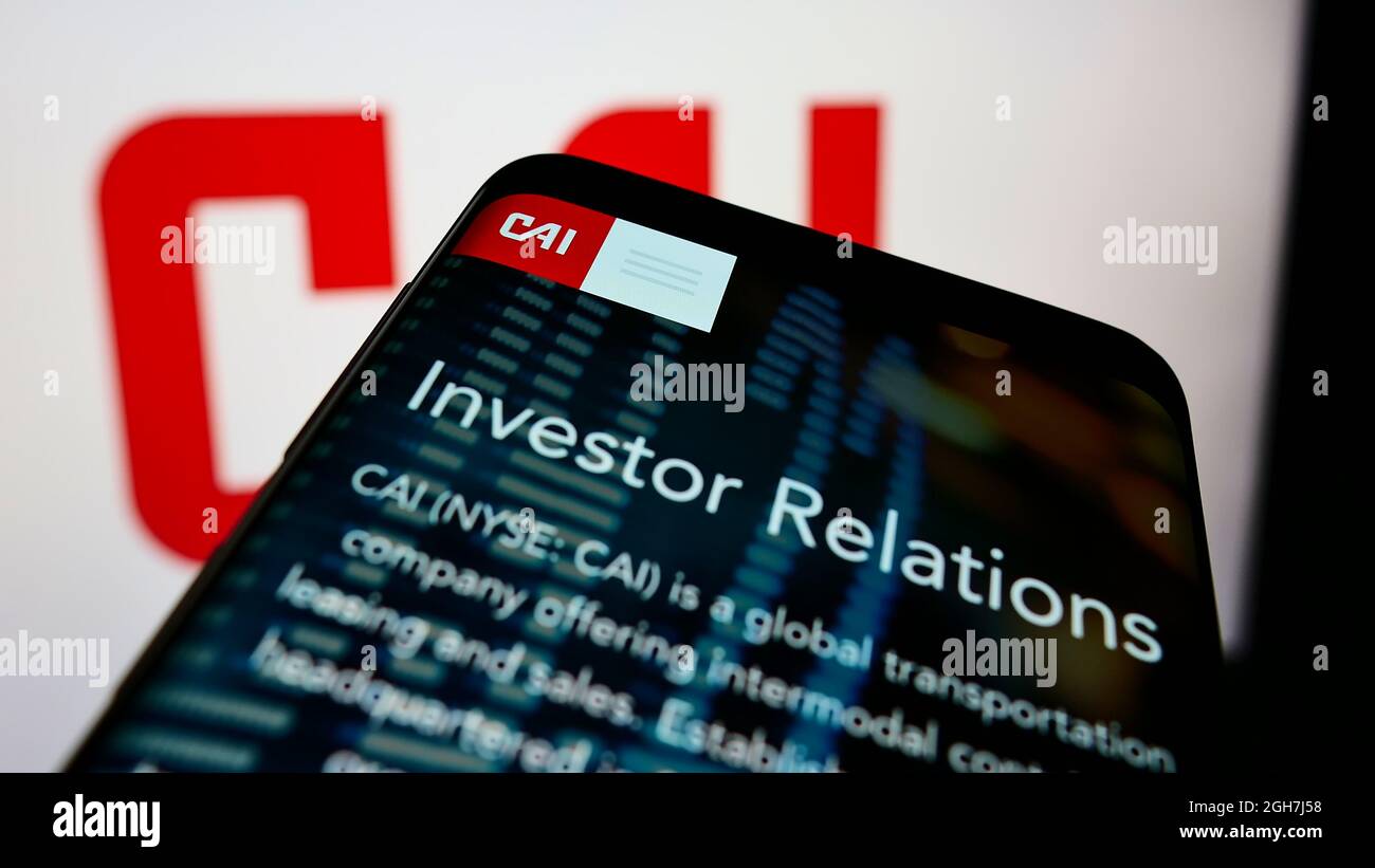 Mobile phone with webpage of US logistics company CAI International Inc ...