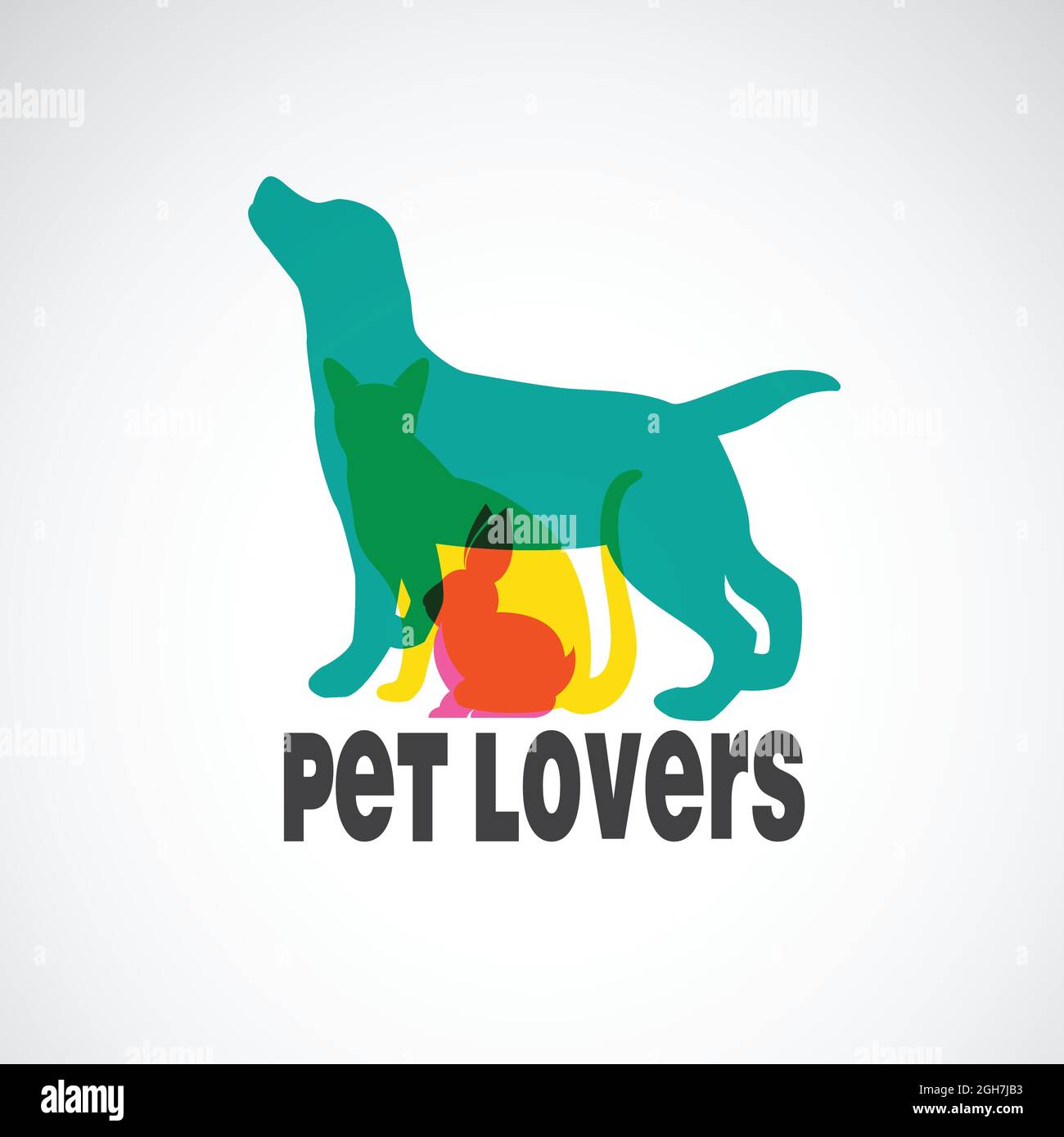 Vector group of pets - Dog, cat, rabbit, isolated on white background ...