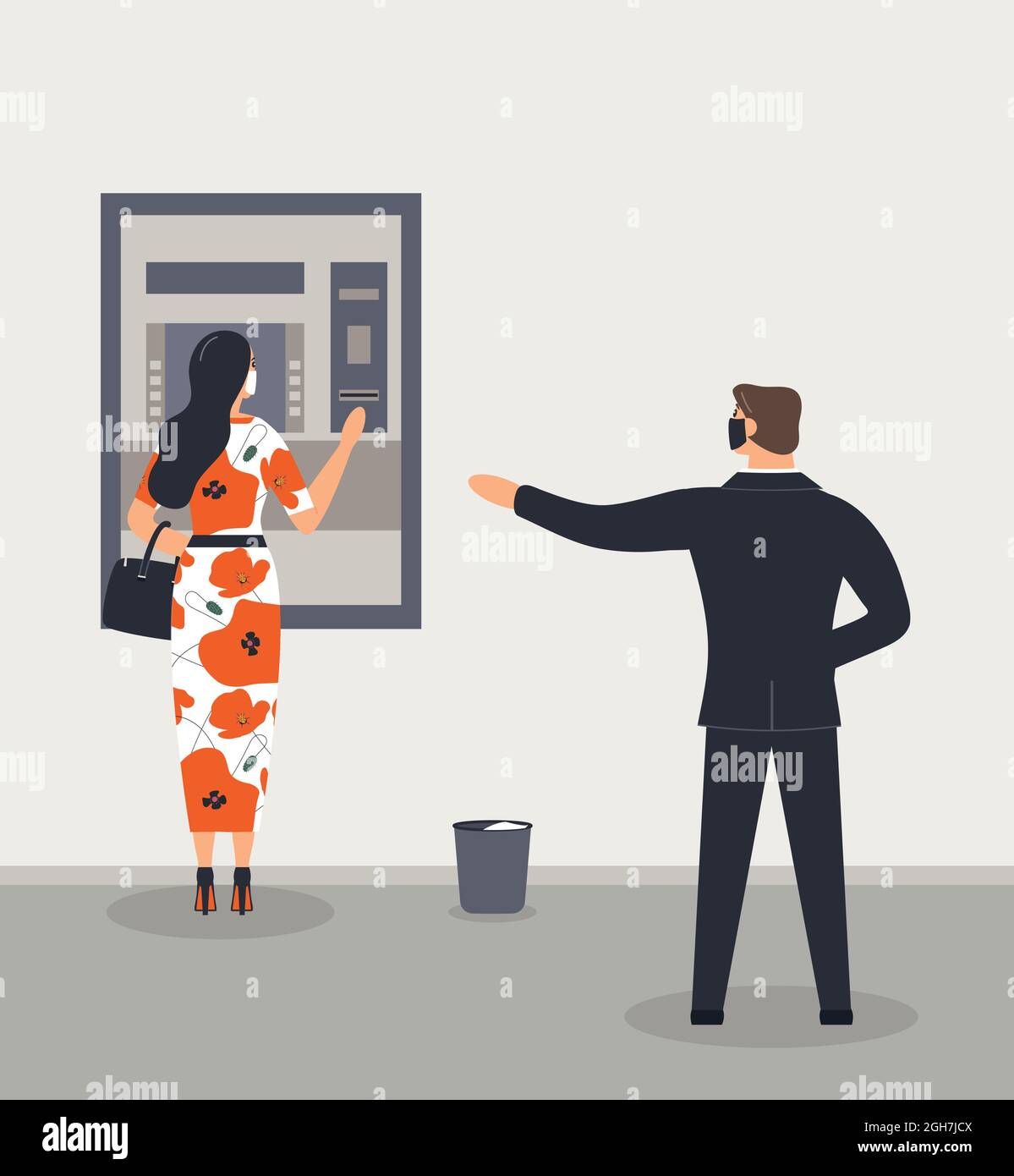 Queue line customers standing Stock Vector Images - Alamy