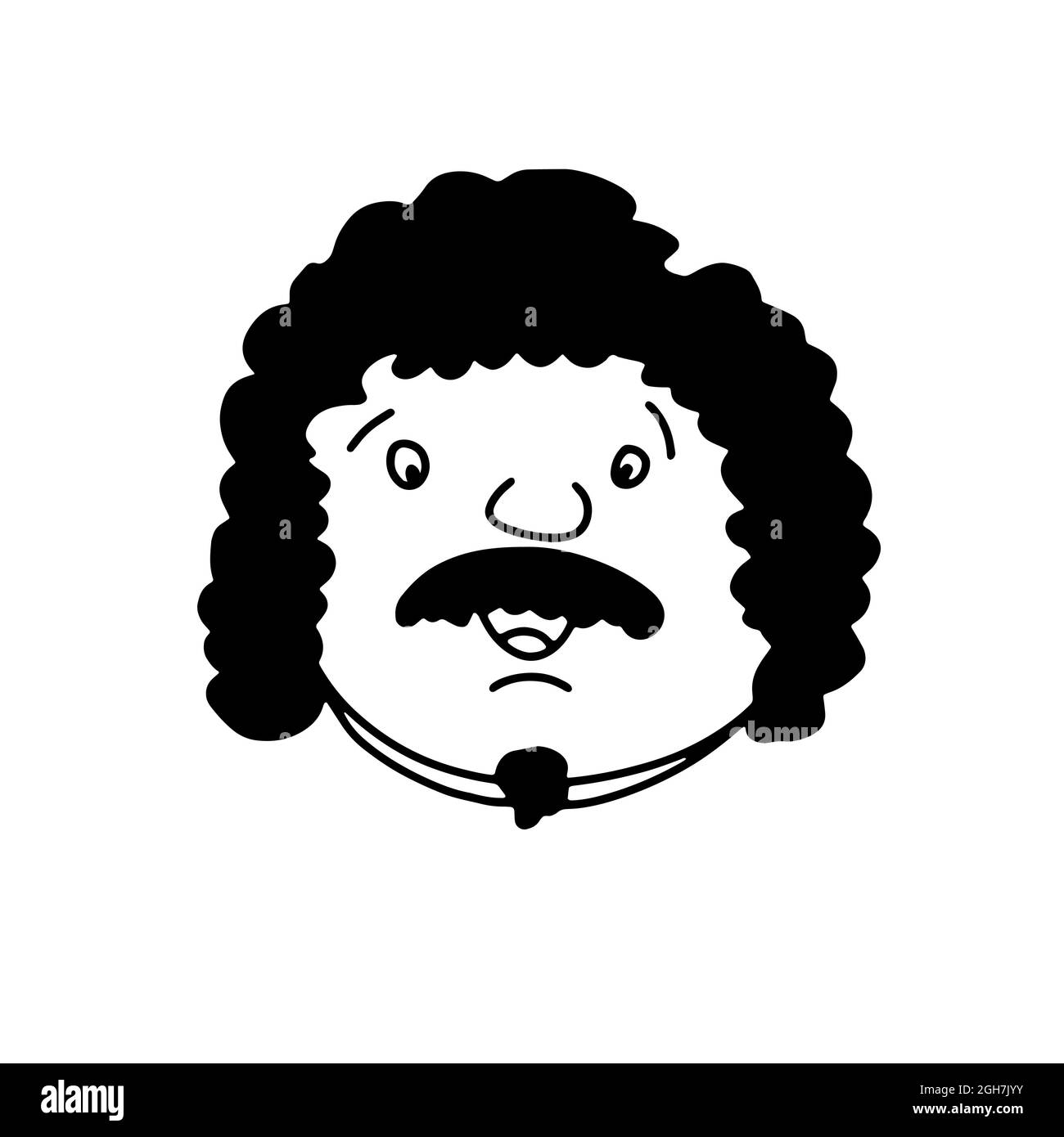 Doodle bearded round face. Hand-drawn outline human on white background ...