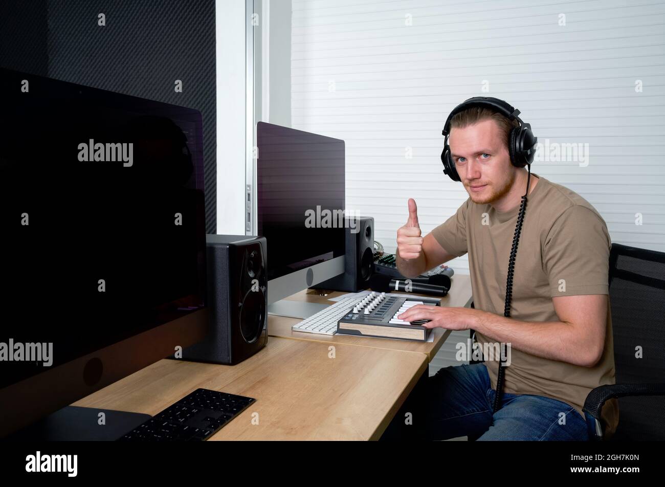 Sound Engineer Check The Correctness Of The Audio Recorder Before