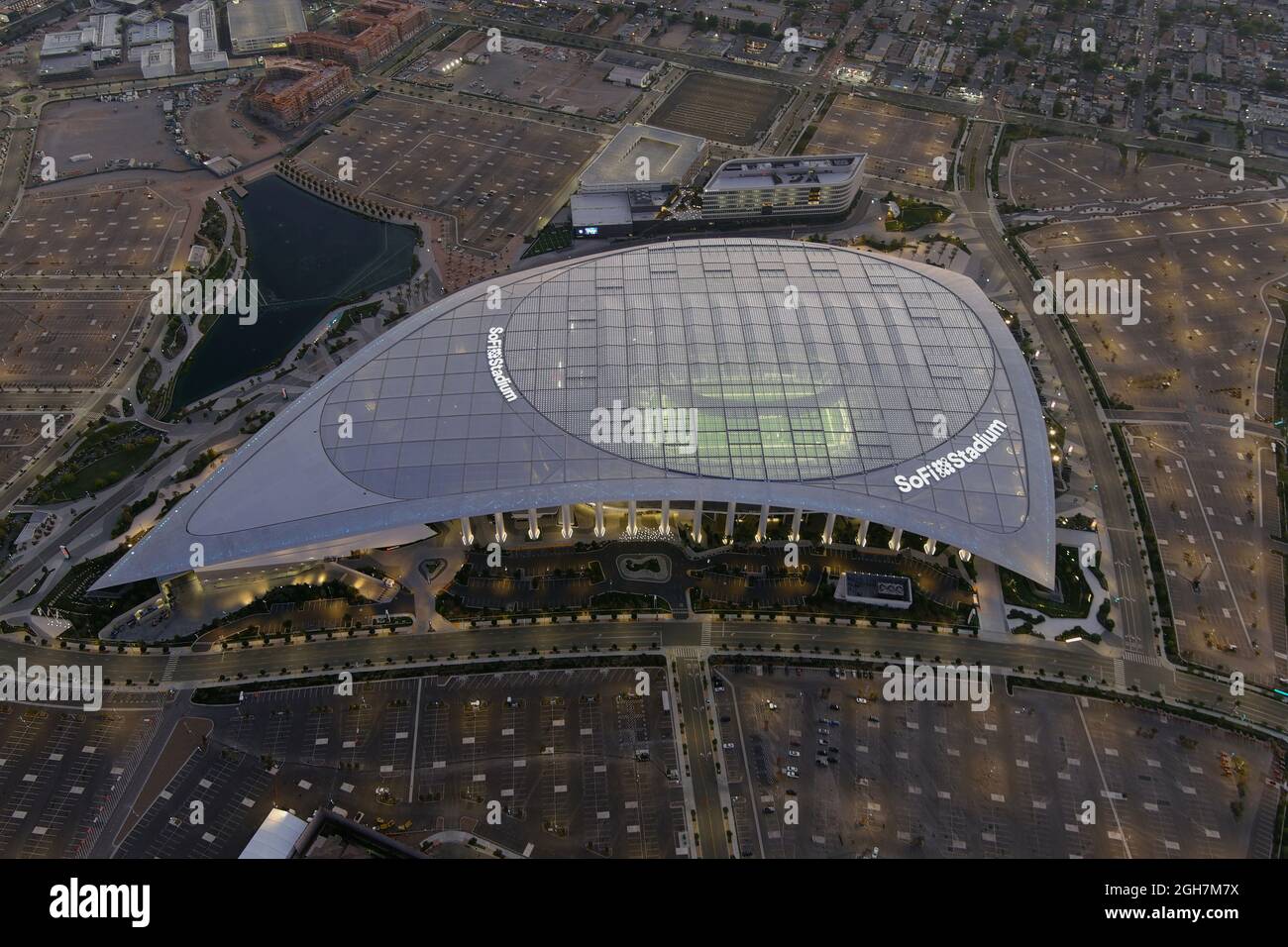 An aerial view of SoFi Stadium, Sunday, Sept. 5, 2021, in inglewood ...