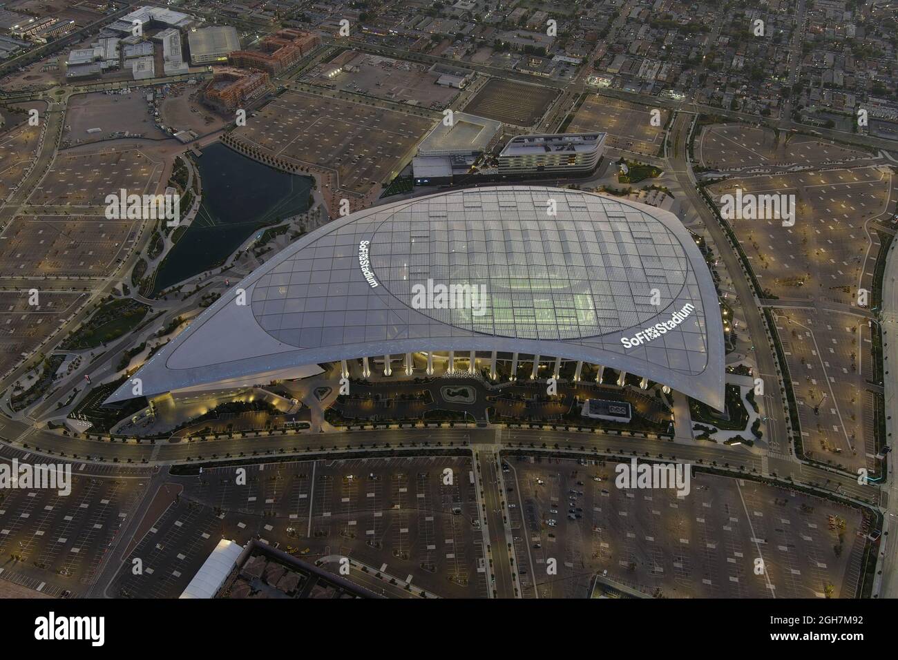 An aerial view of SoFi Stadium, Sunday, Sept. 5, 2021, in inglewood ...