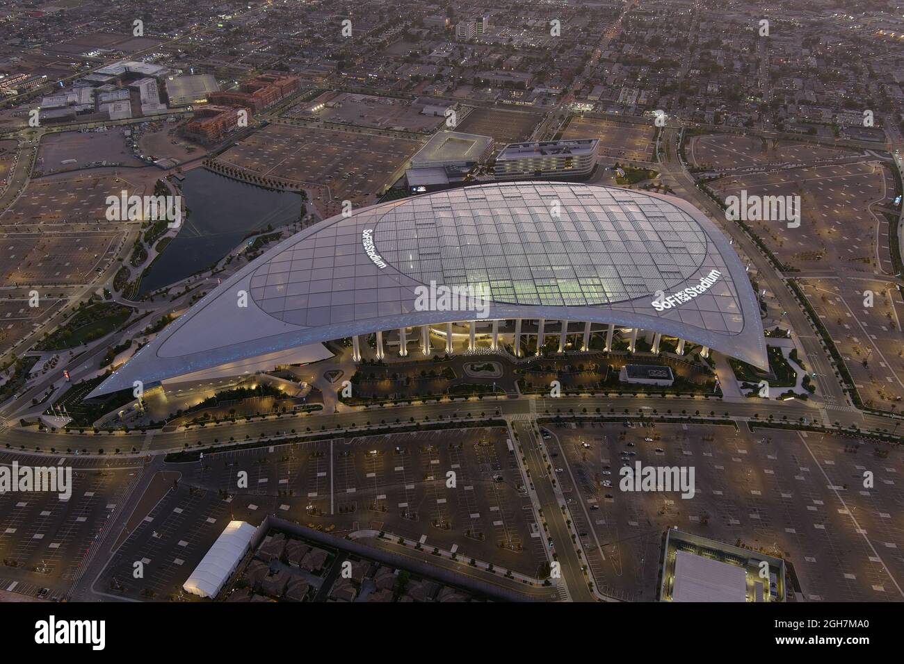 An aerial view of SoFi Stadium, Sunday, Sept. 5, 2021, in inglewood ...