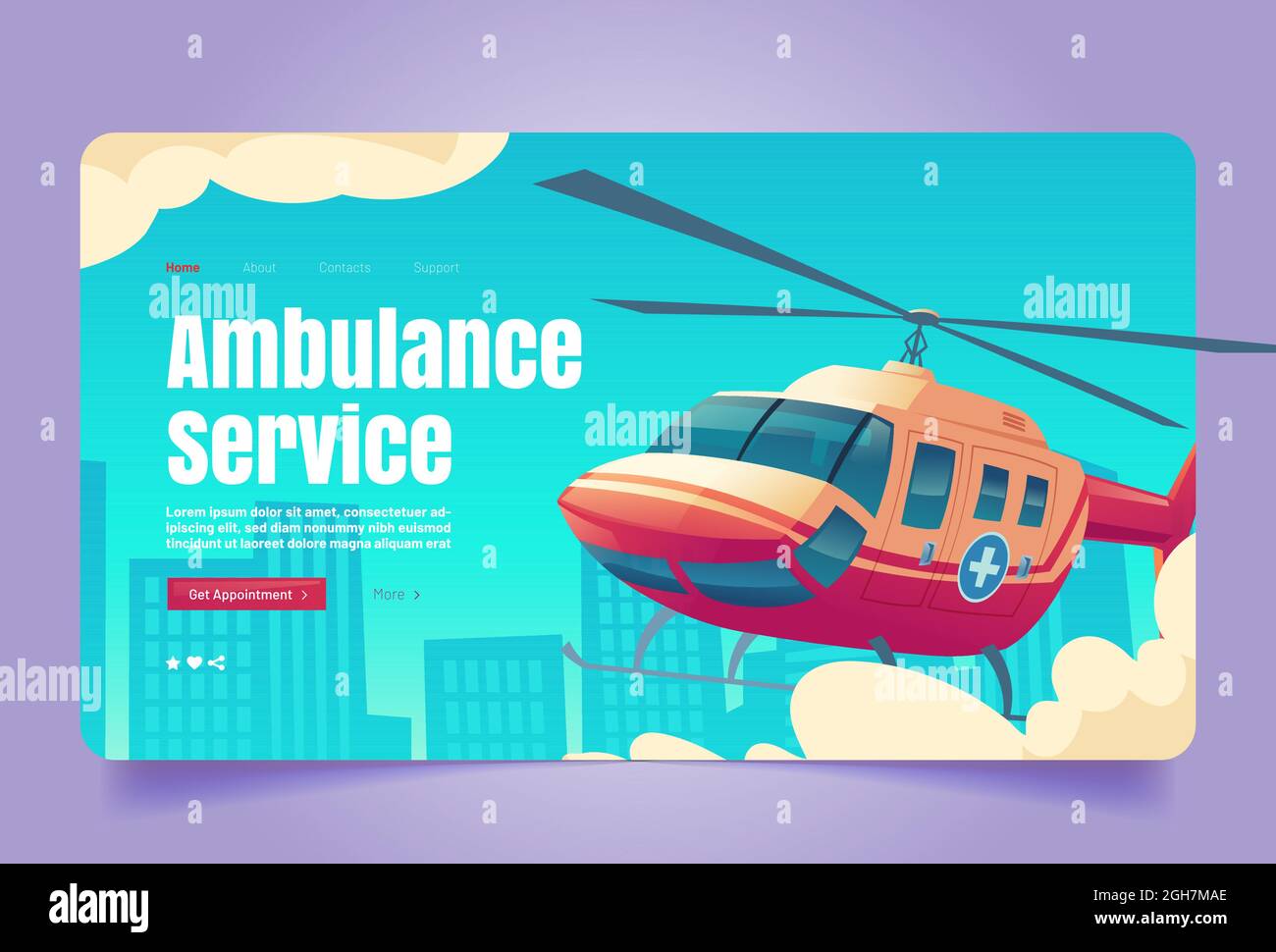 Ambulance service banner. Vector landing page of emergency rescue and ...