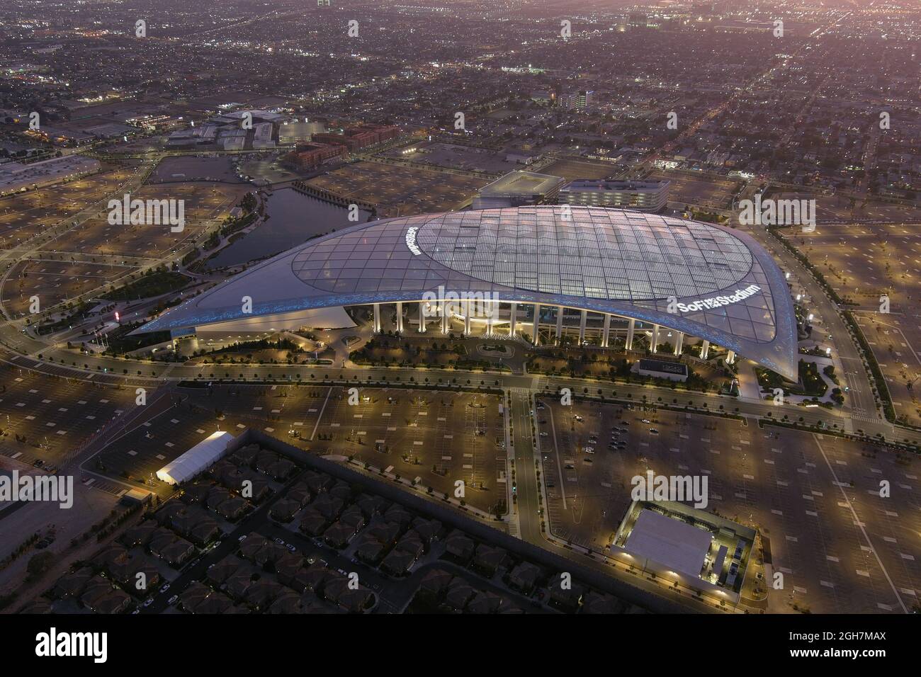 An aerial view of SoFi Stadium, Sunday, Sept. 5, 2021, in inglewood ...