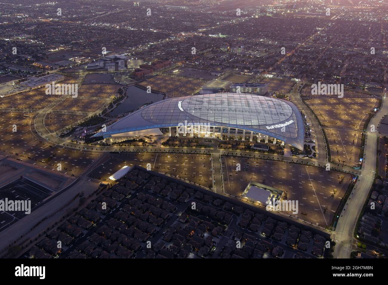 An aerial view of SoFi Stadium, Sunday, Sept. 5, 2021, in inglewood ...