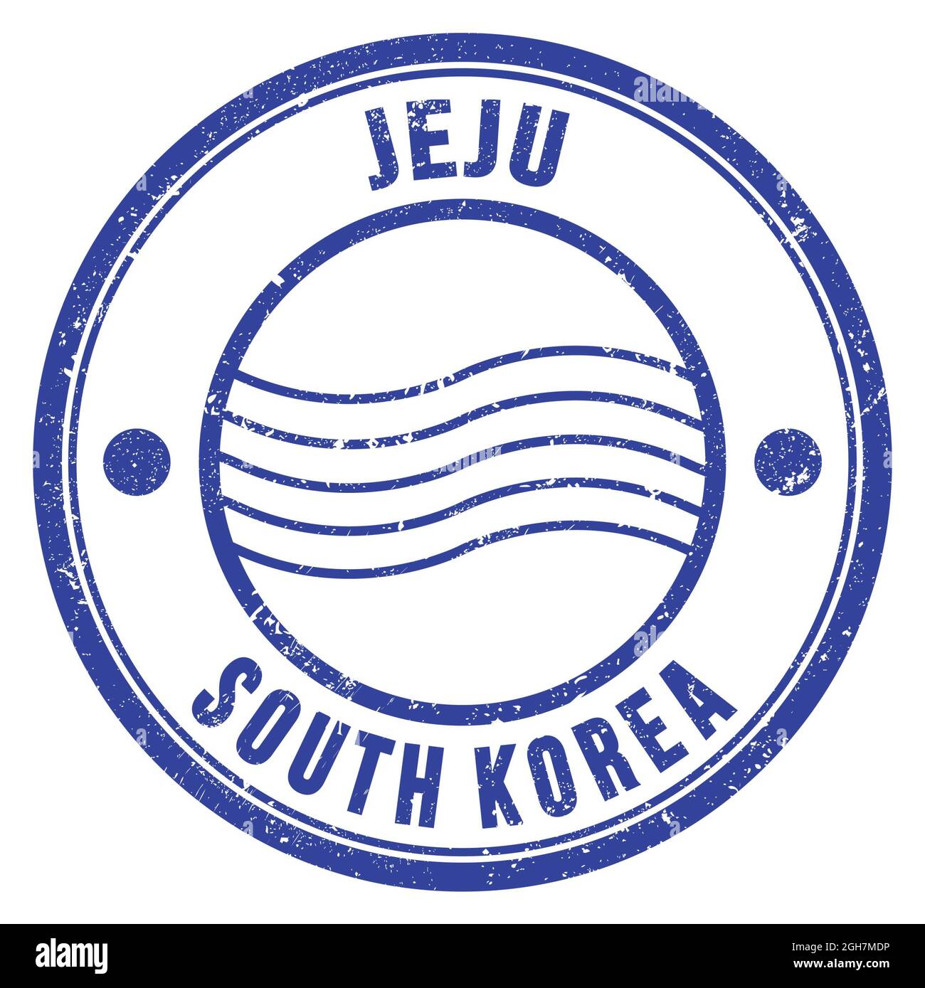 JEJU - SOUTH KOREA, words written on blue round postal stamp Stock ...