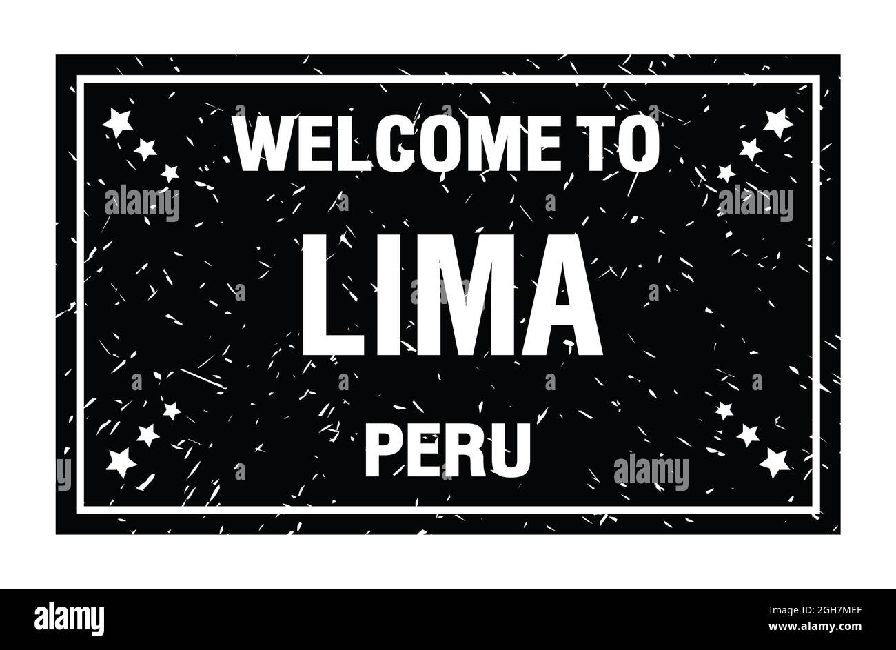 WELCOME TO LIMA - PERU, words written on black rectangle flag stamp ...