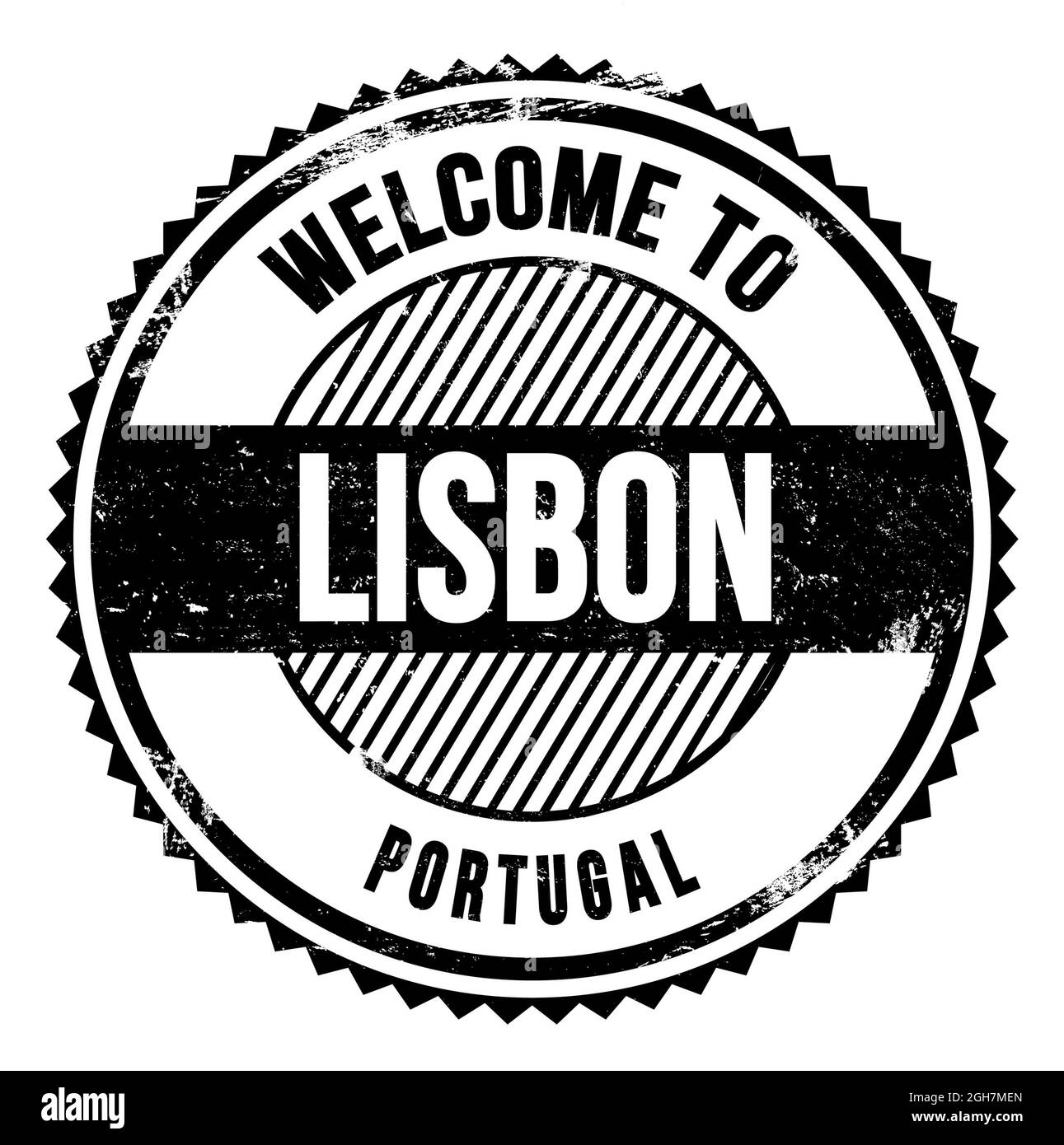 WELCOME TO LISBON - PORTUGAL, words written on black zig zag stamp ...