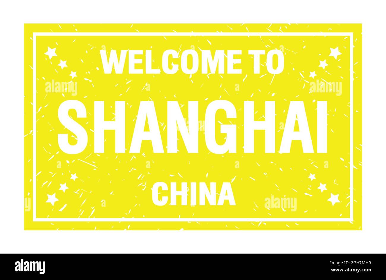 WELCOME TO SHANGHAI - CHINA, words written on yellow rectangle flag ...