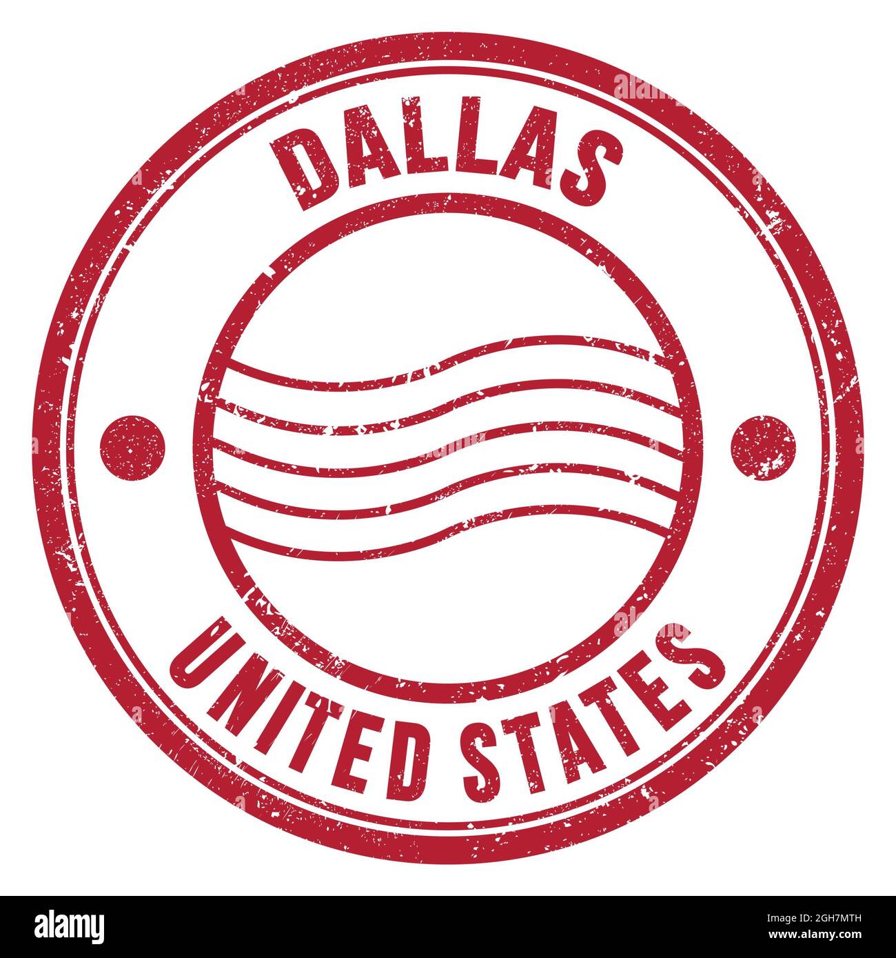 DALLAS - UNITED STATES, words written on red round postal stamp Stock ...