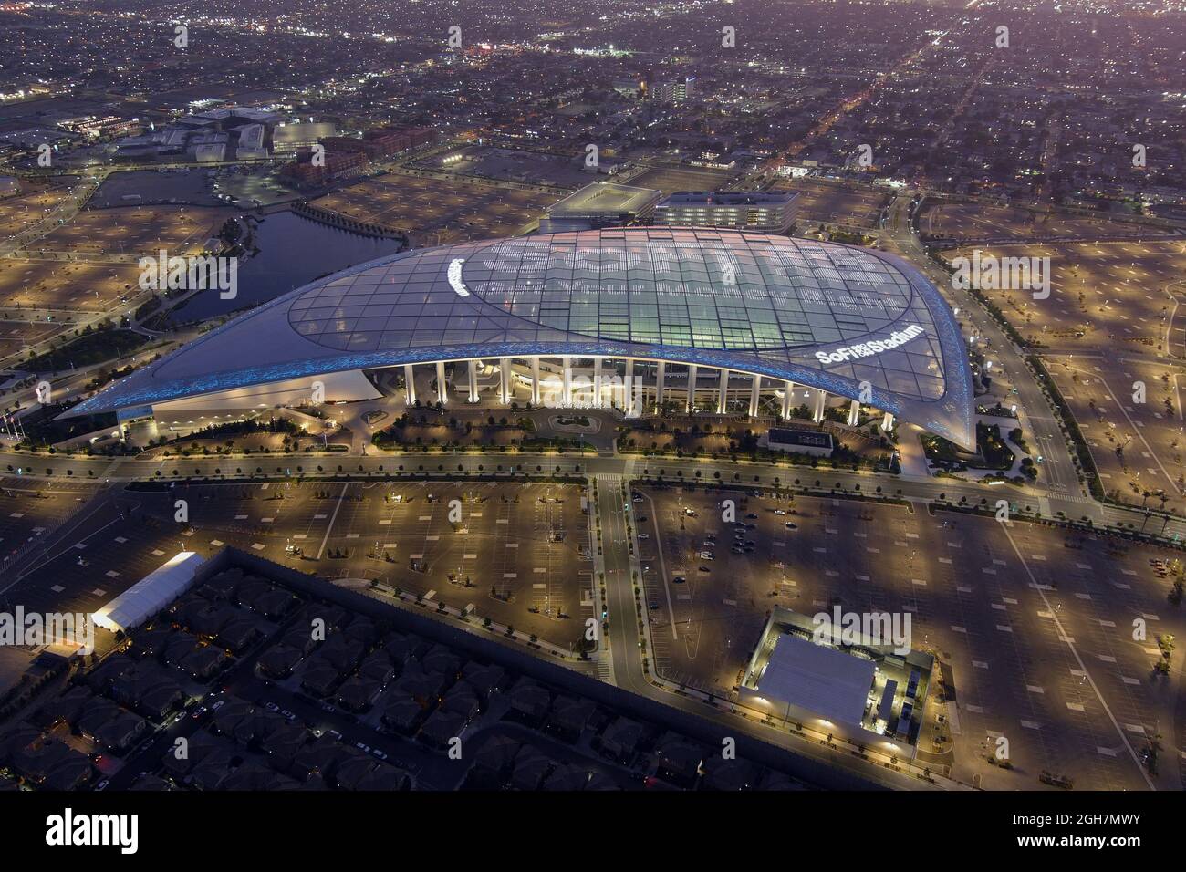 An aerial view of SoFi Stadium, Sunday, Sept. 5, 2021, in inglewood ...
