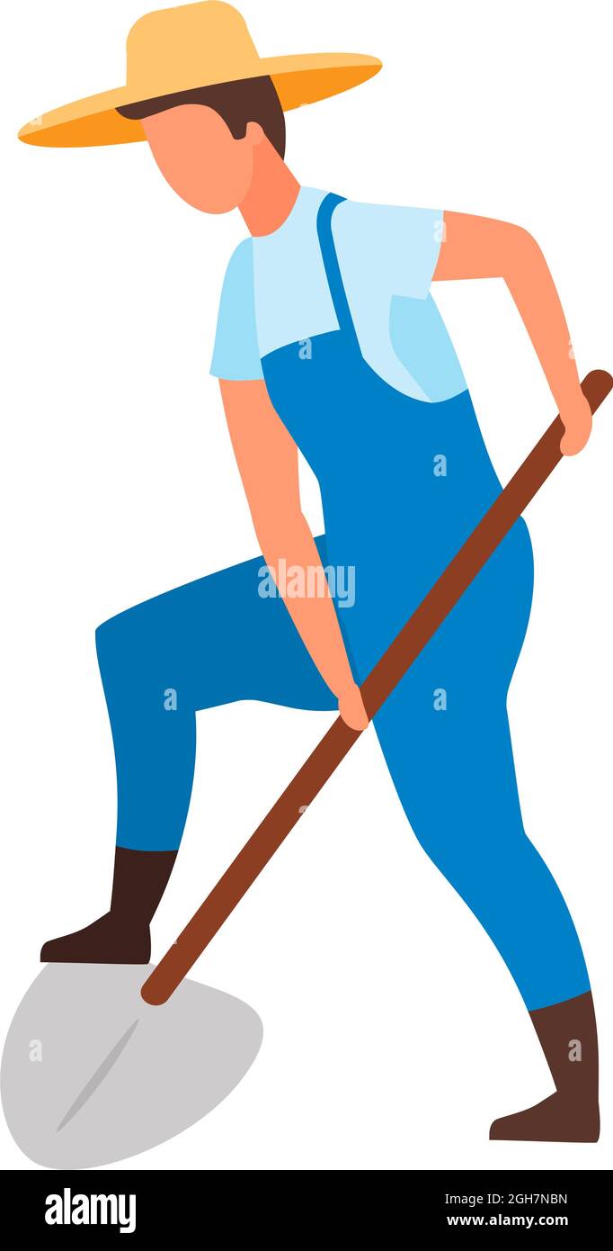 Farmer digging with shovel semi flat color vector character Stock ...