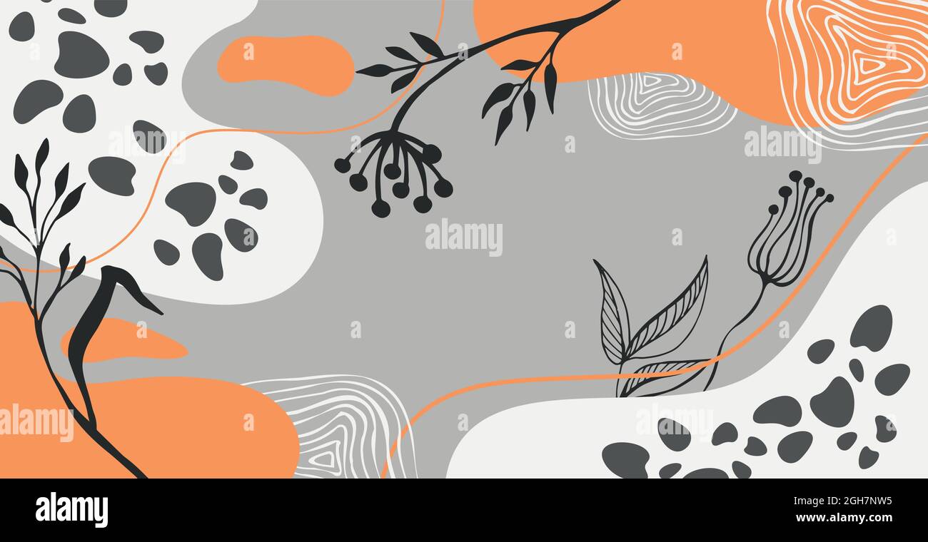 Abstract trendy rectangular background with floral and geometric ...