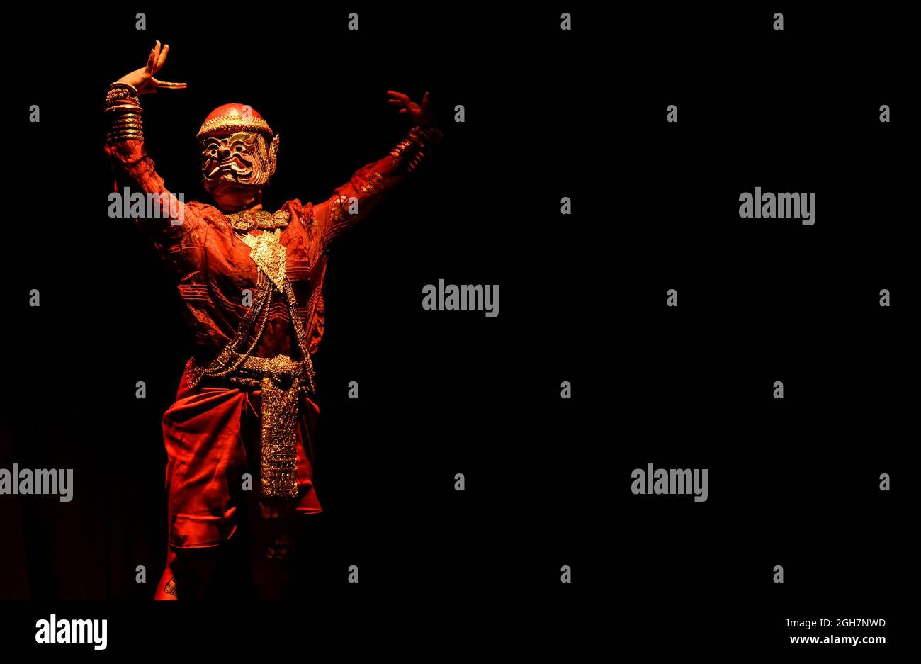 lakhon khol khmer masked dance performer in costume at phnom penh ...