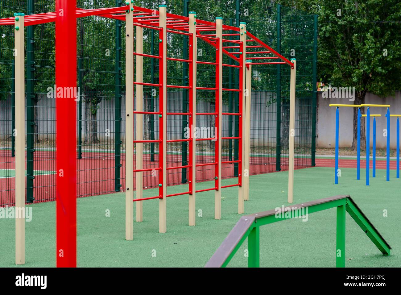 Sports ground with a variety of horizontal bars. Open area for s Stock ...