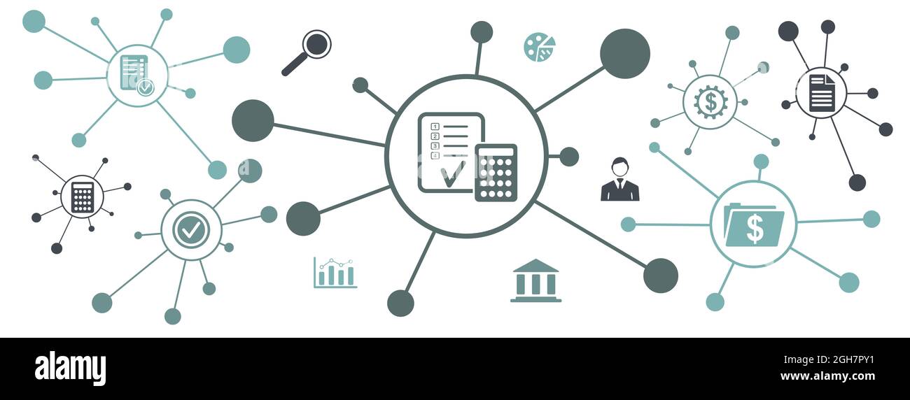 Concept of financial audit with connected icons Stock Photo - Alamy