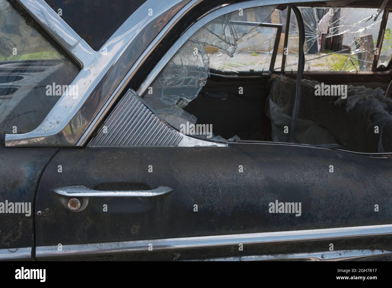 close up of a door buckle of an old rusty car with broken window Stock ...
