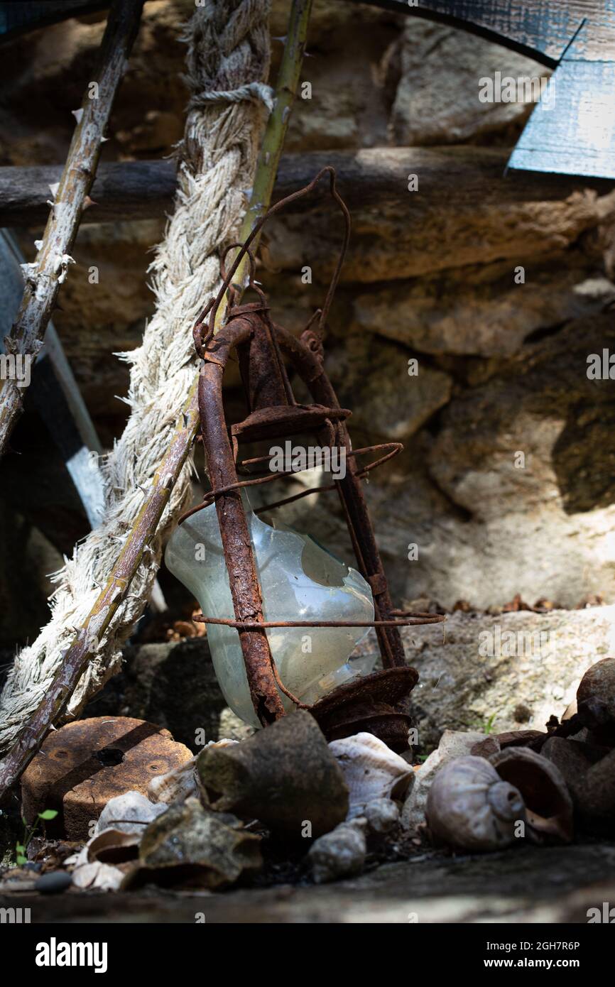 Old lamp broken in an old house Stock Photo - Alamy