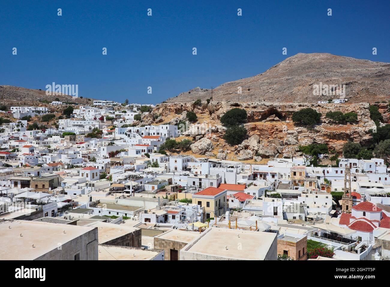 Beautiful Greek White Village with Hill and Blue Sky. Urban View of ...