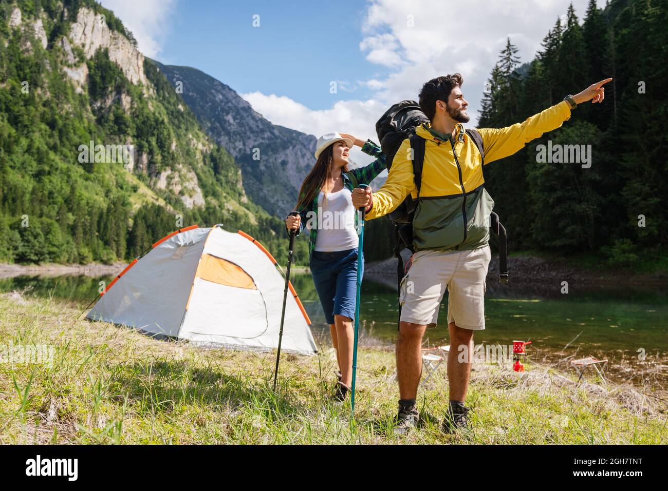 Group of happy friends enjoying outdoor activity together Stock Photo ...