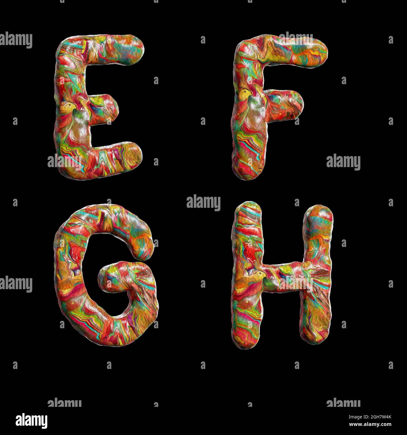 3D rendering of oil paint multicolor splotchy alphabet - letters E-F ...