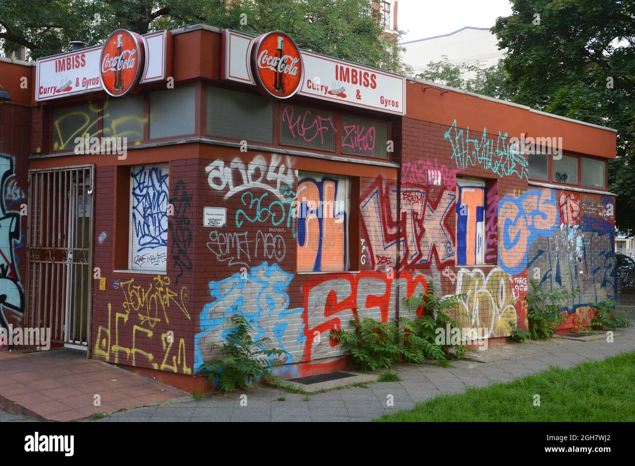 Graffiti on a snack house in Schoeneberg, Berlin, Germany - September 5 ...