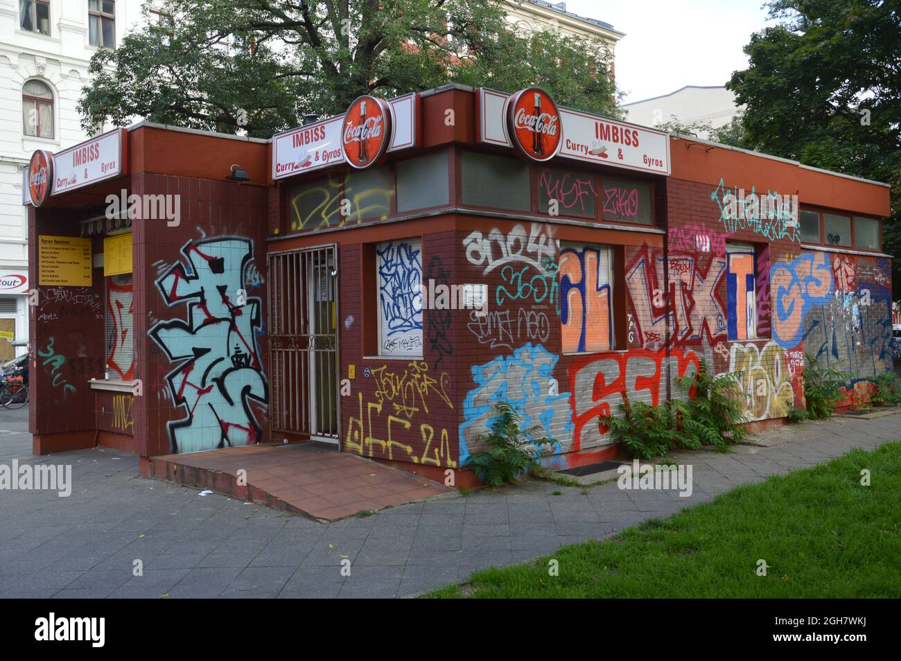 Graffiti on a snack house in Schoeneberg, Berlin, Germany - September 5 ...