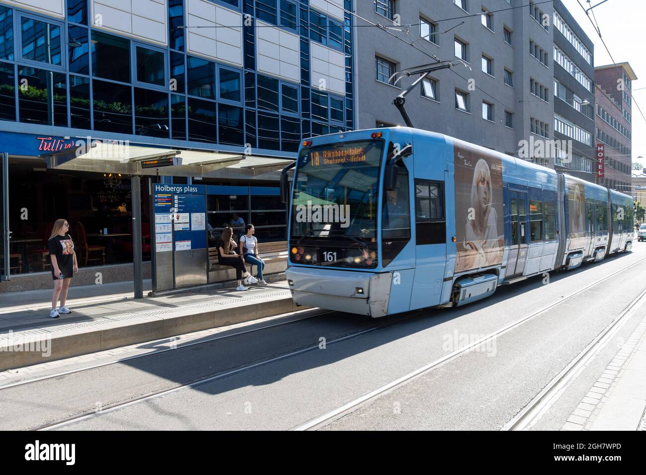 Tram stopping at the Holbergs Plass stop in Oslo, Norway, Europe Stock ...