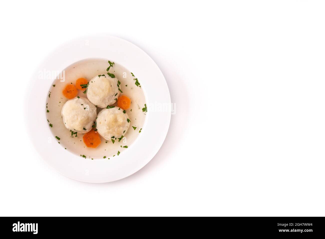 Traditional Jewish matzah ball soup isolated on white background Stock ...