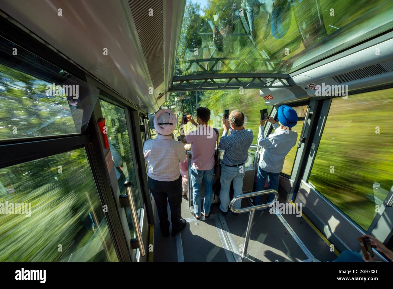 Funicular traveling at high speed from Fløibanen station to Mount ...