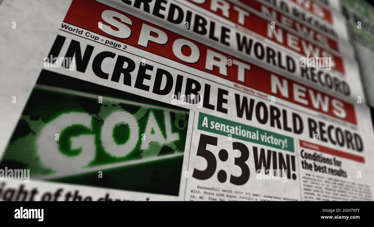 Sport news competition record newspaper print. Vintage press abstract ...