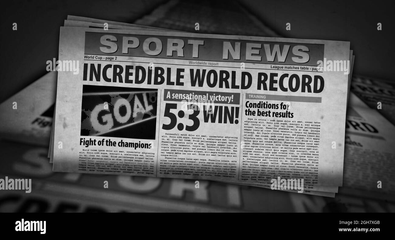 Sport news competition record newspaper print. Vintage press abstract ...