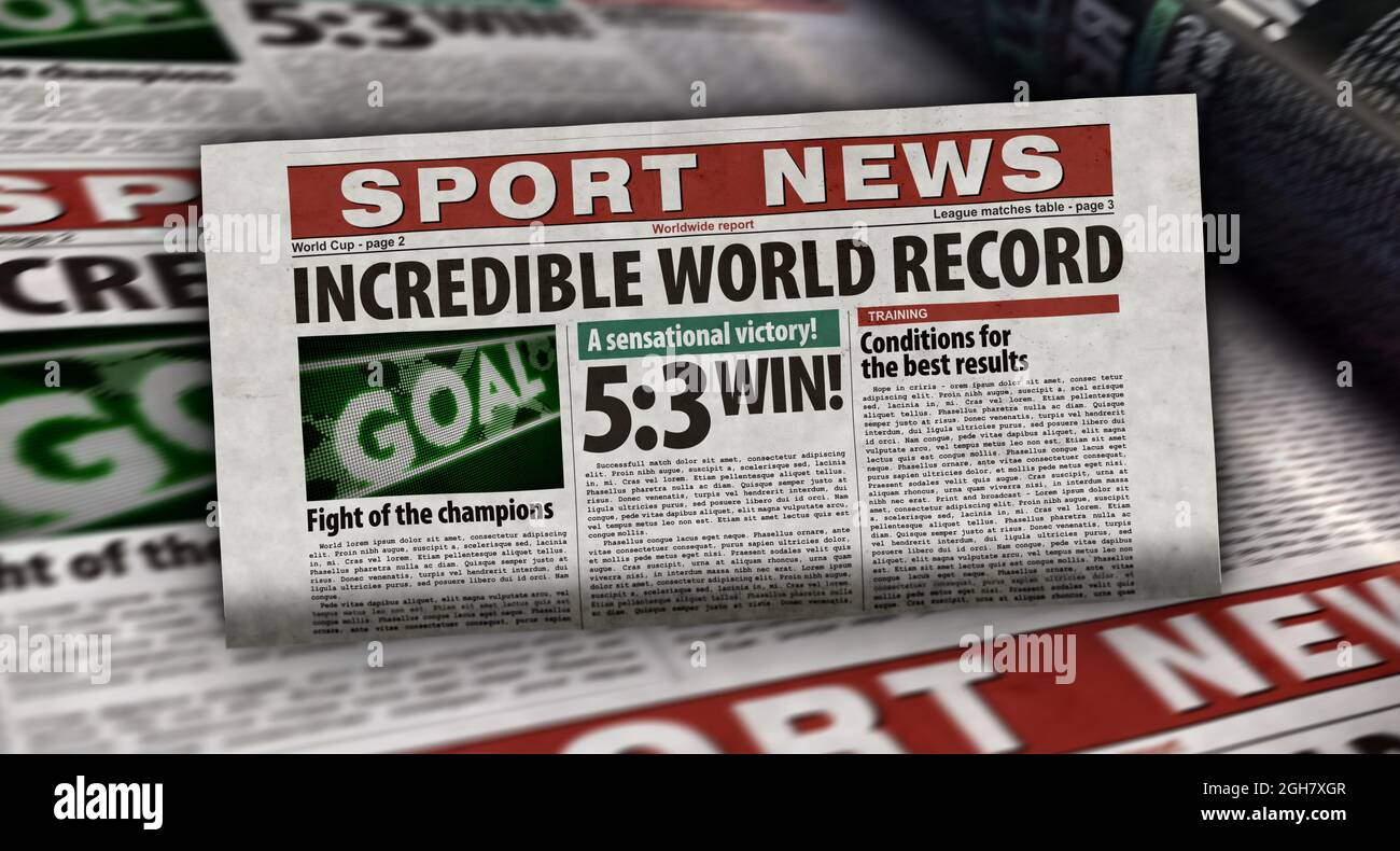Sport news competition record newspaper print. Vintage press abstract ...