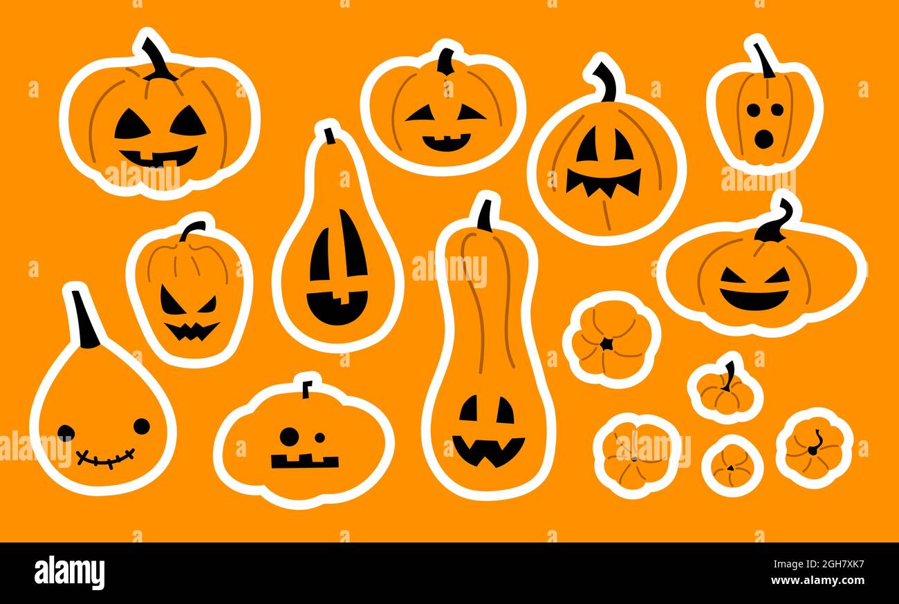 Halloween pumpkins. Stickers. Sticker pack. Set of colorful isolated ...