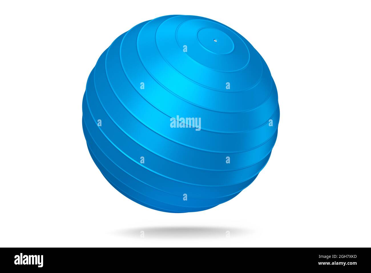 Blue fitball or fitness ball isolated white background. 3d rendering of ...