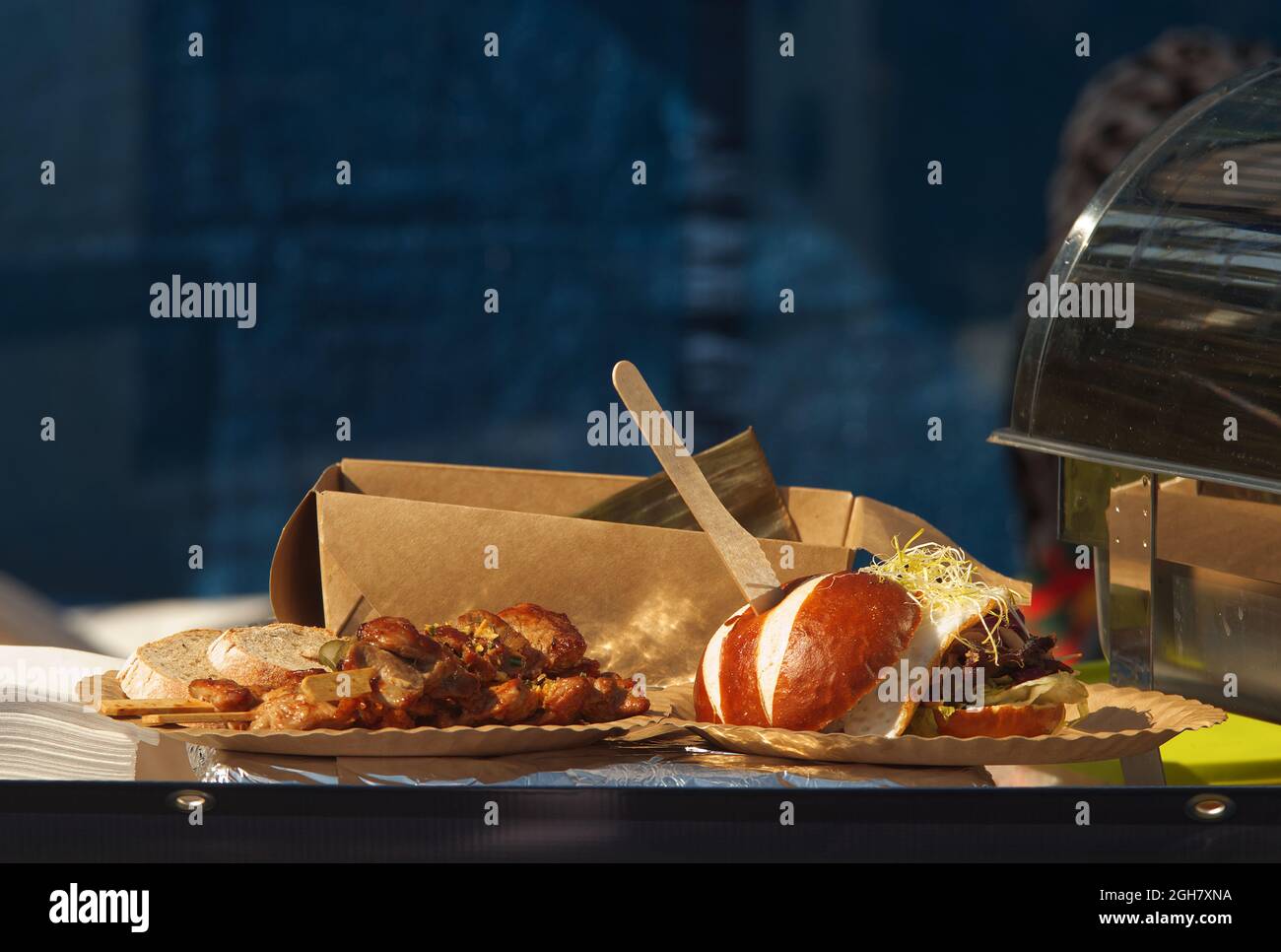 Beef Tapa burger and pork BBQ skewer, Filipino style burger, beef ...