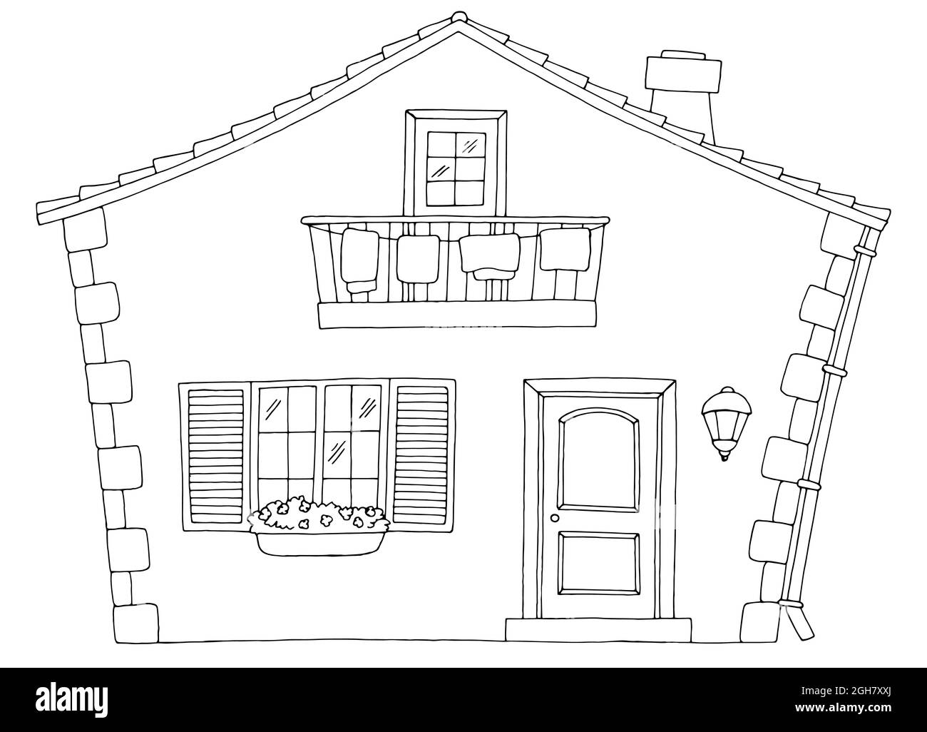 House exterior graphic black white isolated sketch illustration vector ...