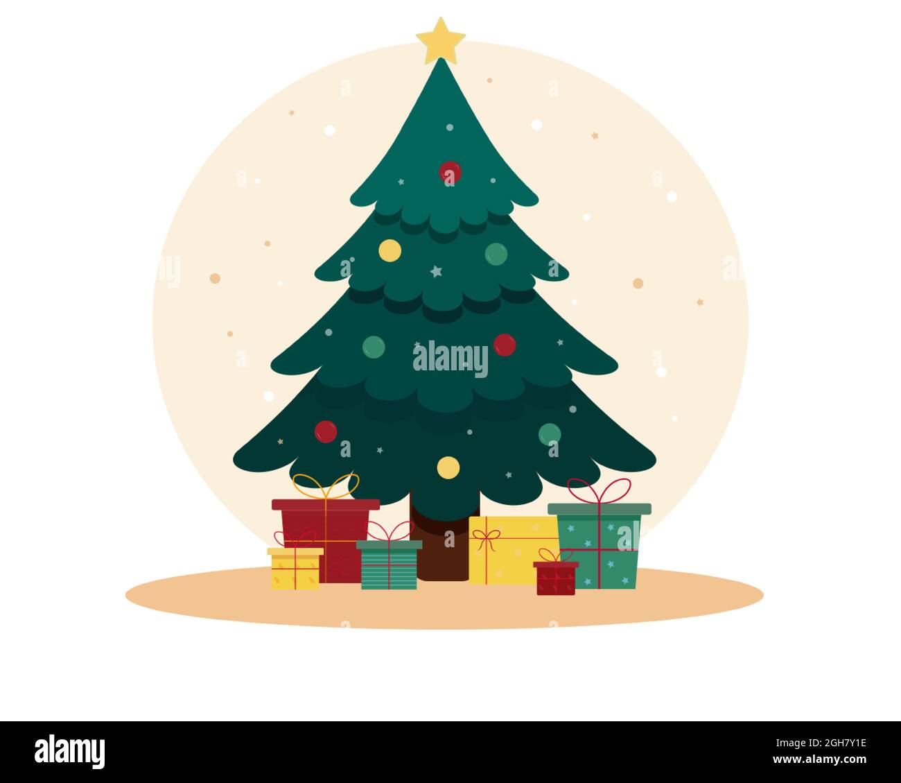 Cartoon flat Christmas tree and Christmas gifts Stock Vector Image ...
