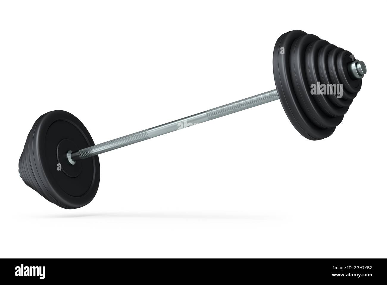 Abstract metal barbell isolated on white background. 3d rendering of ...